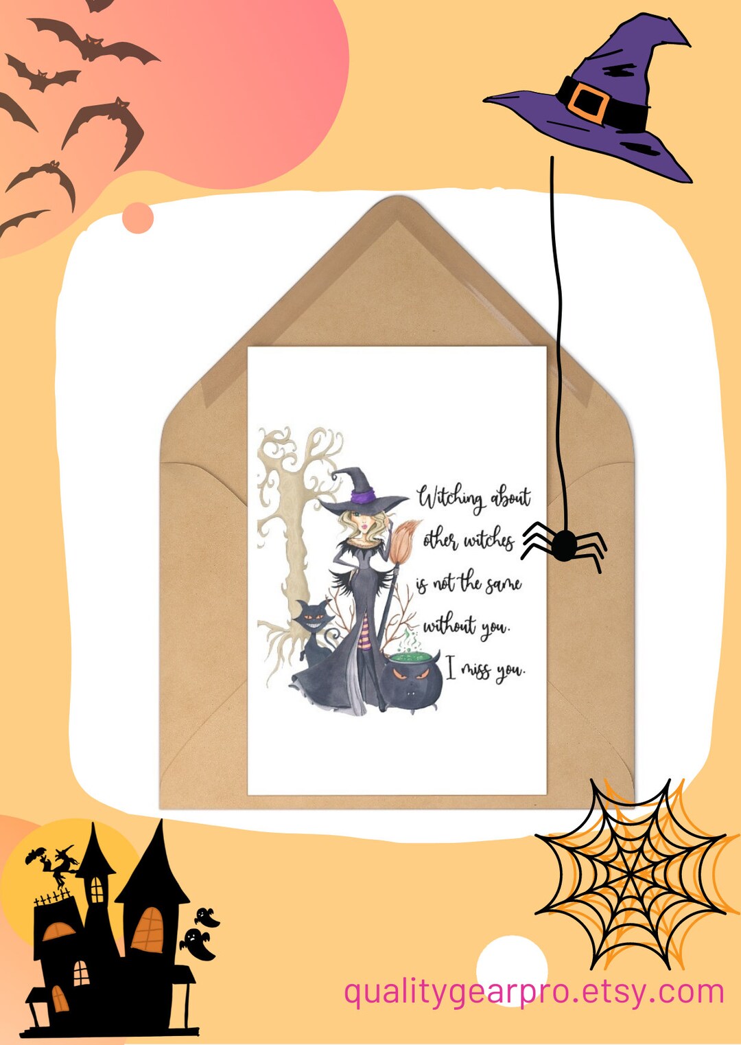 Miss You Card Witchy Card Witch Theme Long Distance Friendship for ...