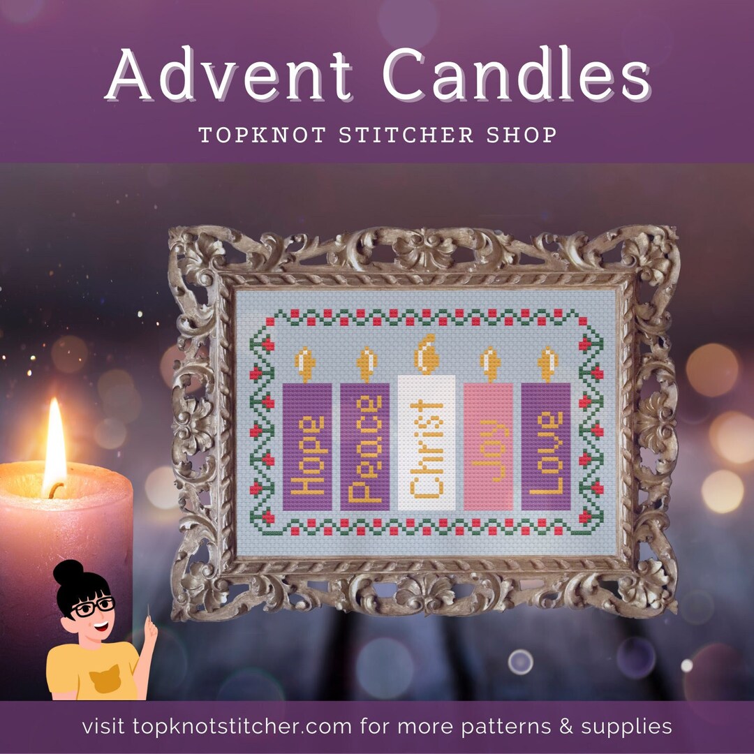 Advent Candles, a Christmas Ornament Cross Stitch Pattern | Cross Stitch Pattern PDF Instant ...