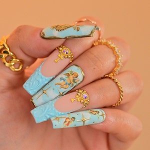 Glue on Nails, Angel Press on Nails, Celestial Nails, Baby Cherub Nails ...