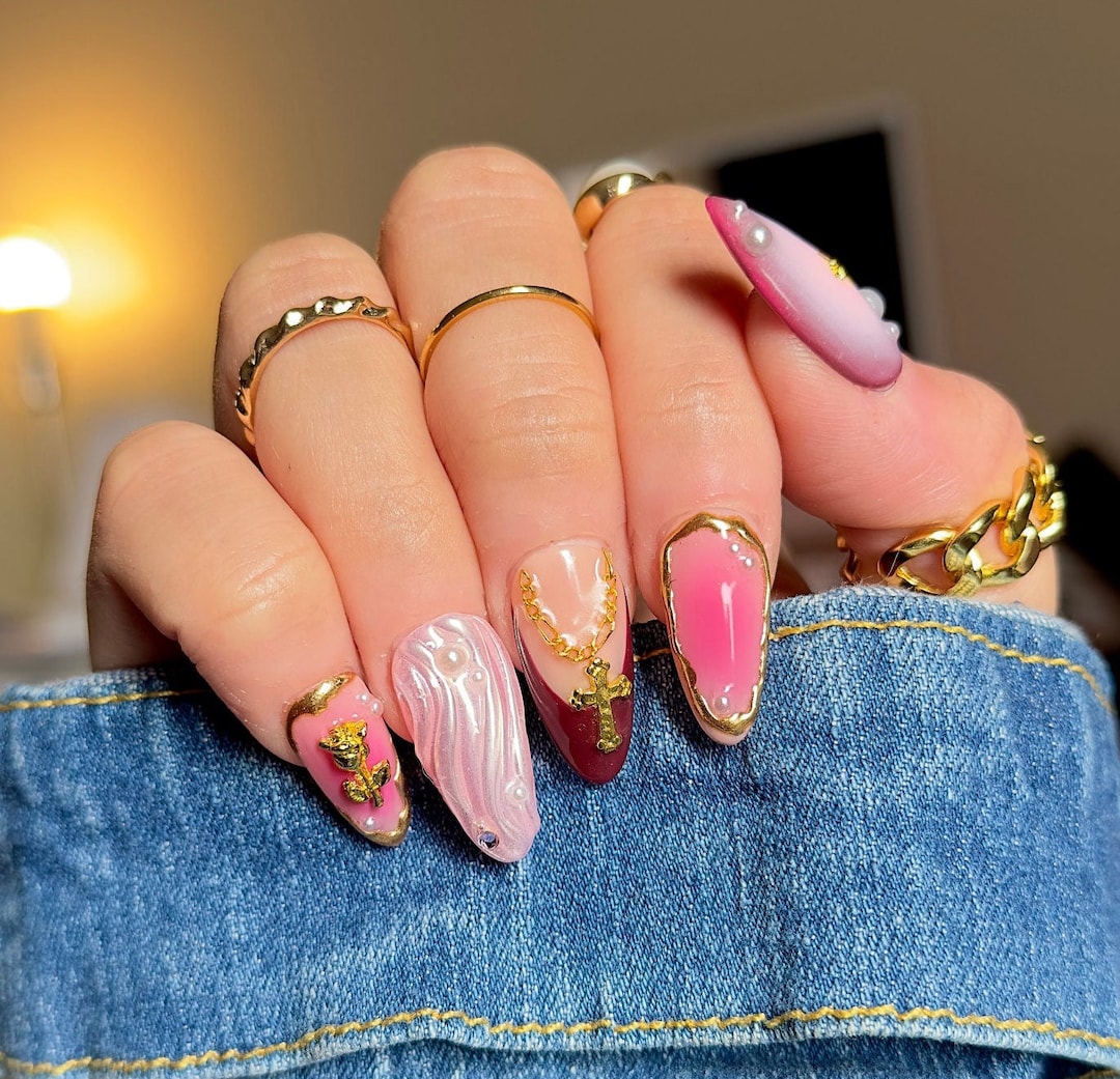Airbrush 3D Freestyle Nails, Kali Love Uchis Inspired Press on Nails ...