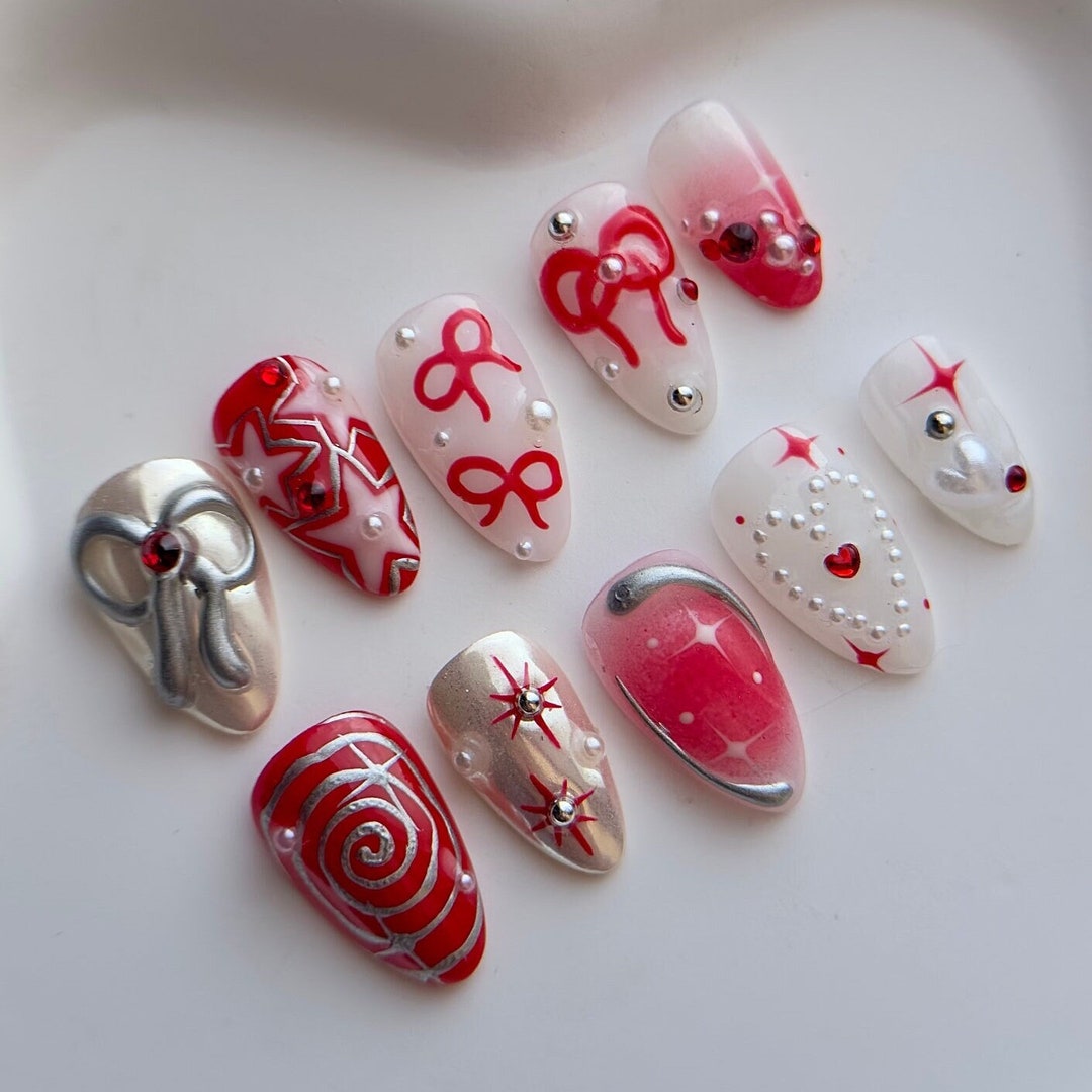 Coquette Preppy Freestyle Nails, 3D Swirl Nails, Press on Nails ...