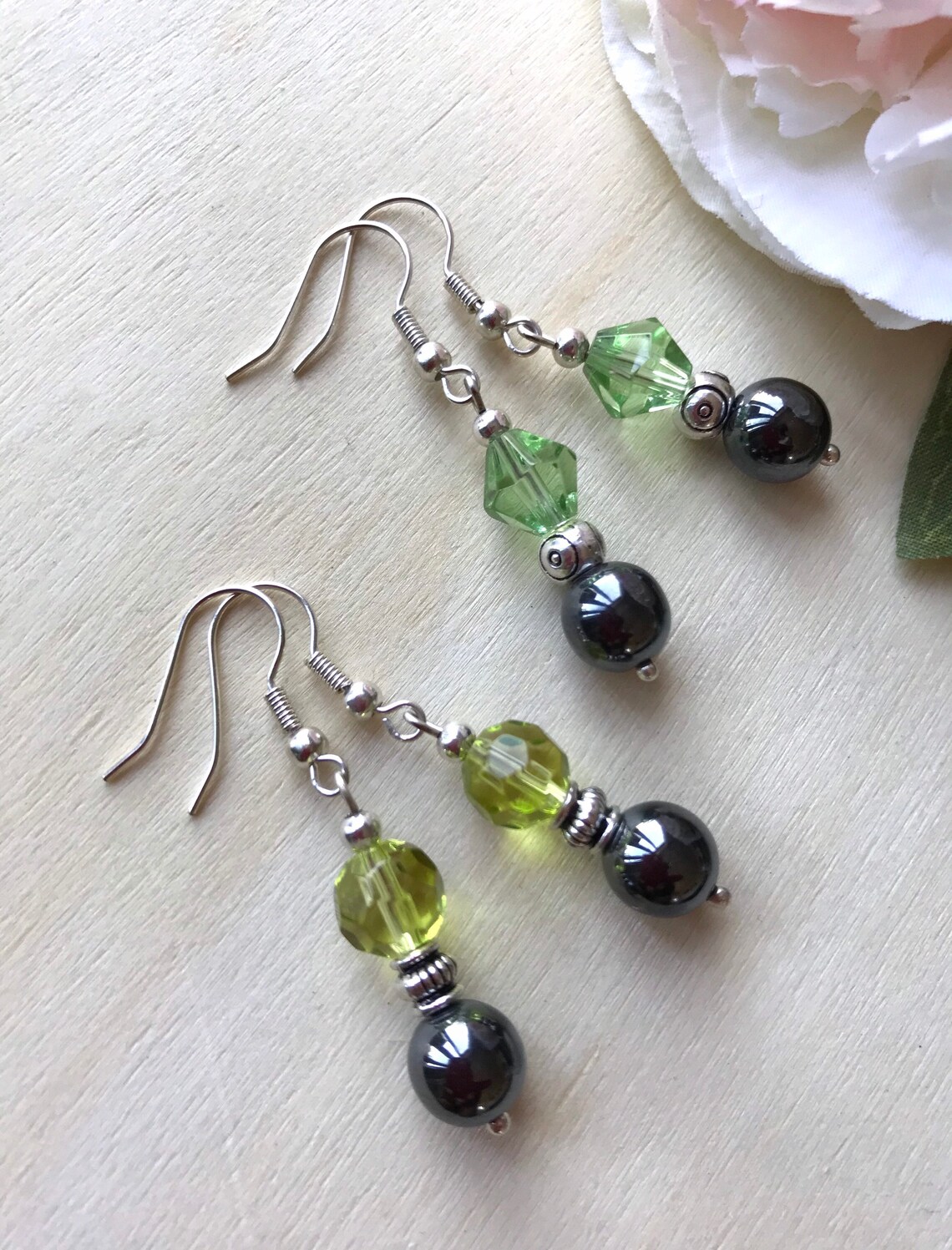 Hematite Bead Earrings Ball Earrings Contemporary Earrings Etsy