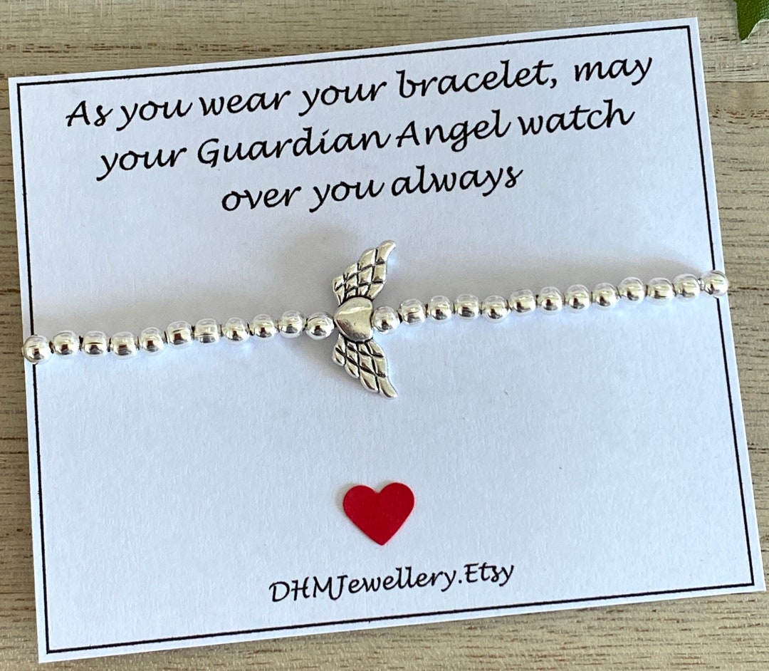 May Your Guardian Angel Watch Over You - Silver Beaded Angel Wing ...