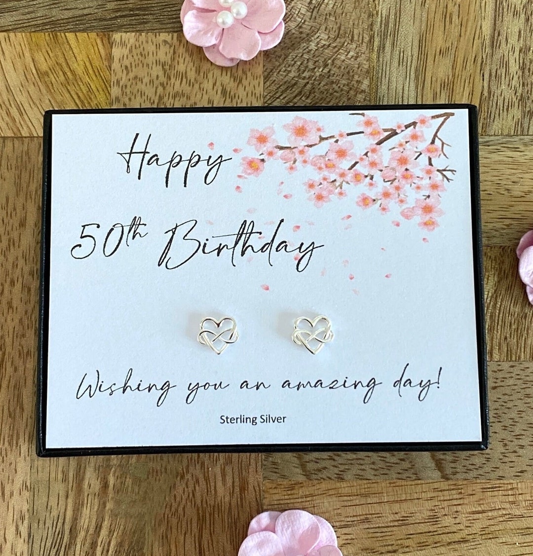 50th Birthday Sterling Silver Heart Earring Gift, Fifty Gift Idea ...