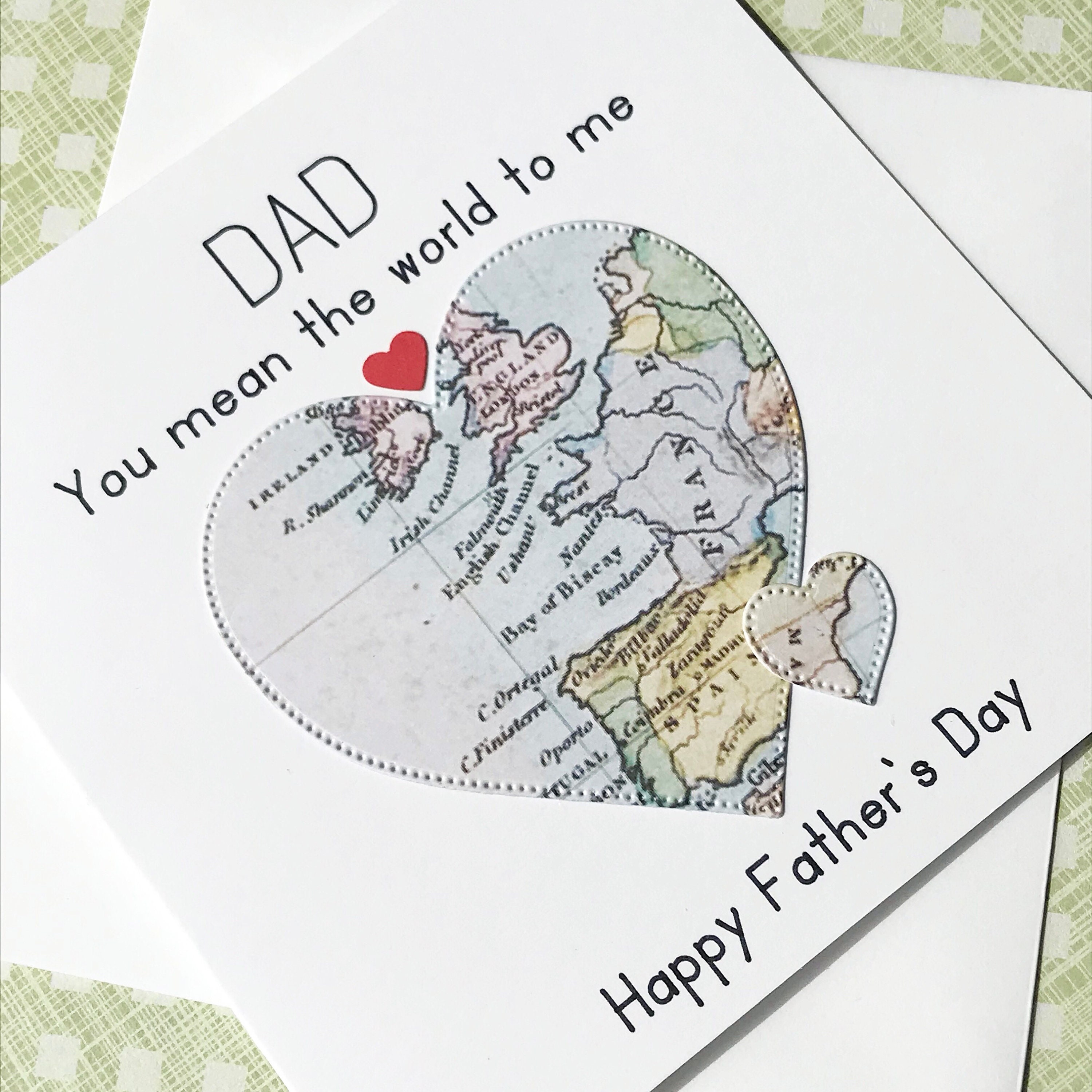 Happy Fathers Day Vintage Map Heart Card, You Mean the World to Me Dad ...