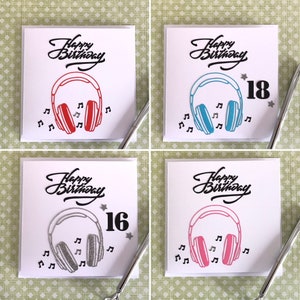 Headphone Happy Birthday Card, Personalised Card, Music Lovers ...