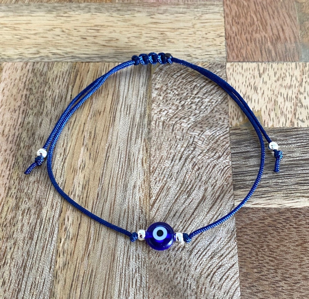 Evil Eye Adjustable Cord Bracelet, Macrame Sliding Knot, Blue Eye ...