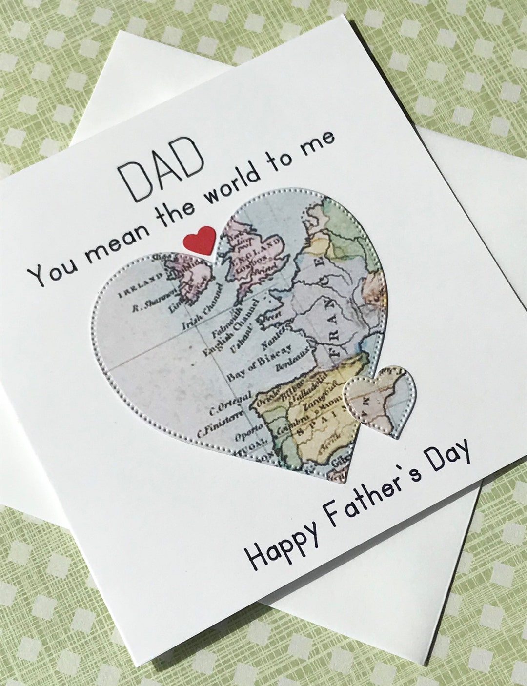 Happy Fathers Day Vintage Map Heart Card, You Mean the World to Me Dad ...