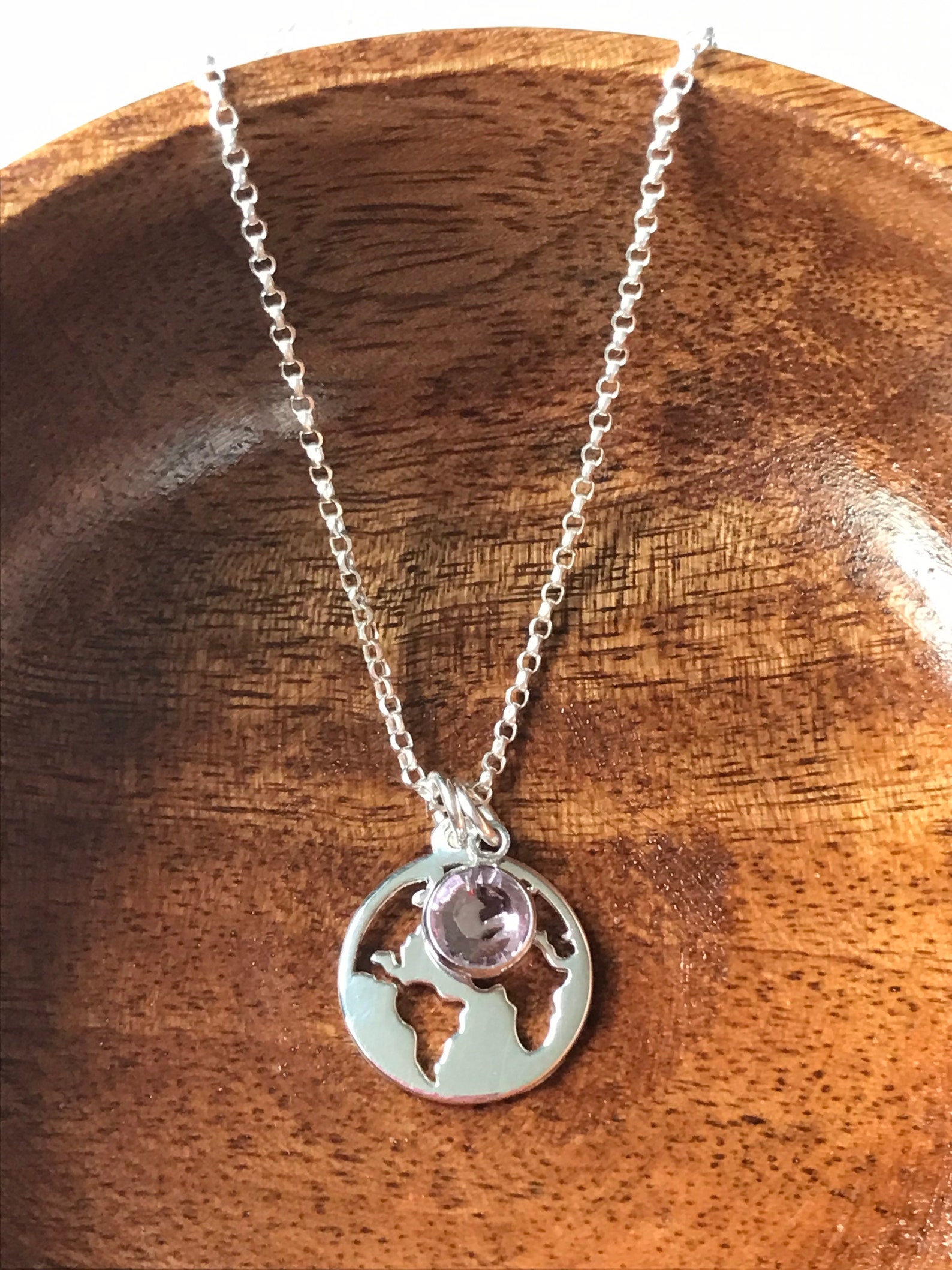 Personalised Sterling Silver World Map June Birthstone Necklace ...