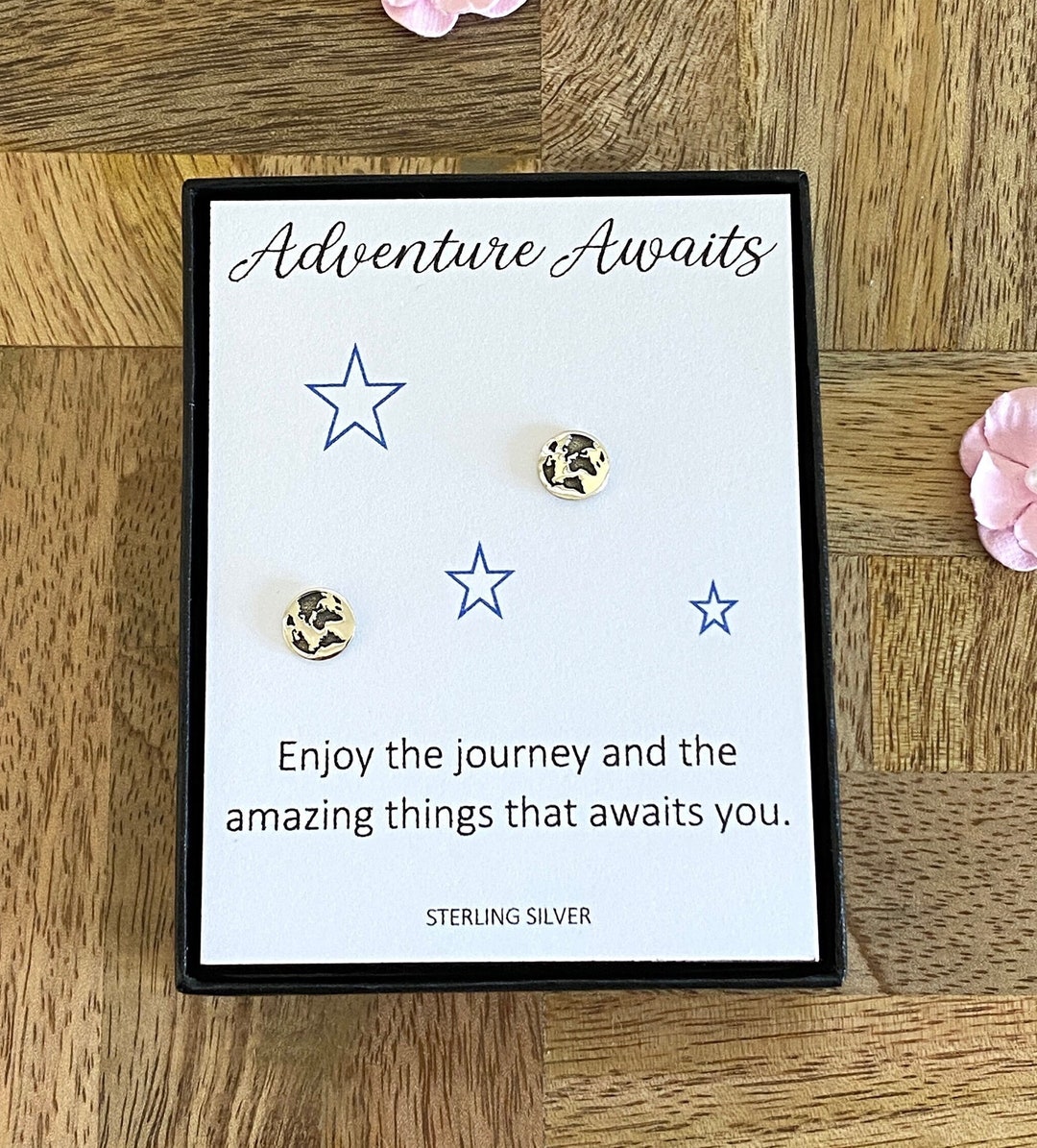 Sterling Silver World Map Stud Earrings, Planet Earth-dainty Globe ...