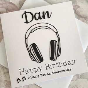 Personalised Headphone Happy Birthday Card, Music Lovers Card,card for ...