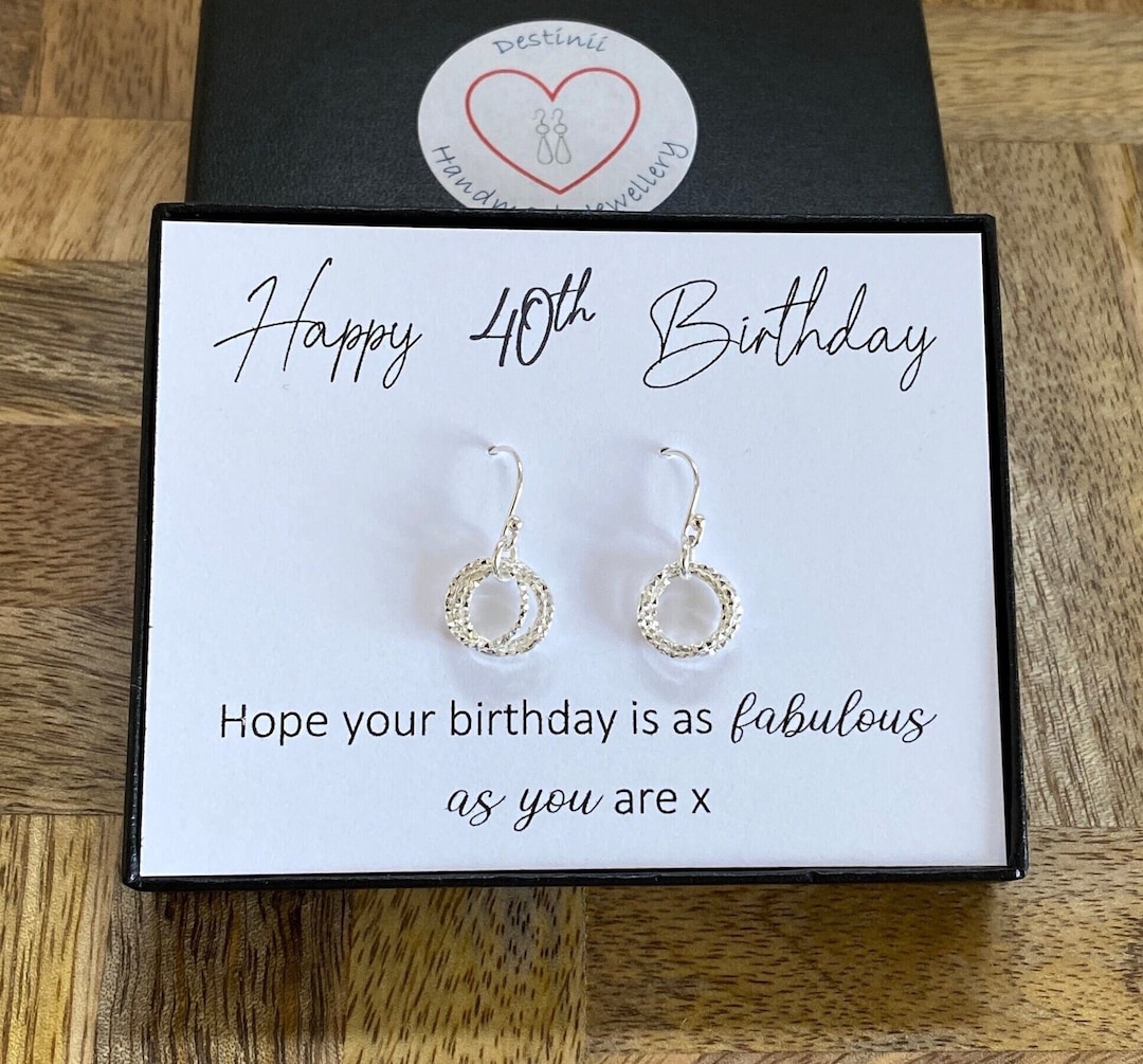 40th Sterling Silver Four Ring Earrings, 40th Birthday Gift Idea, Happy ...