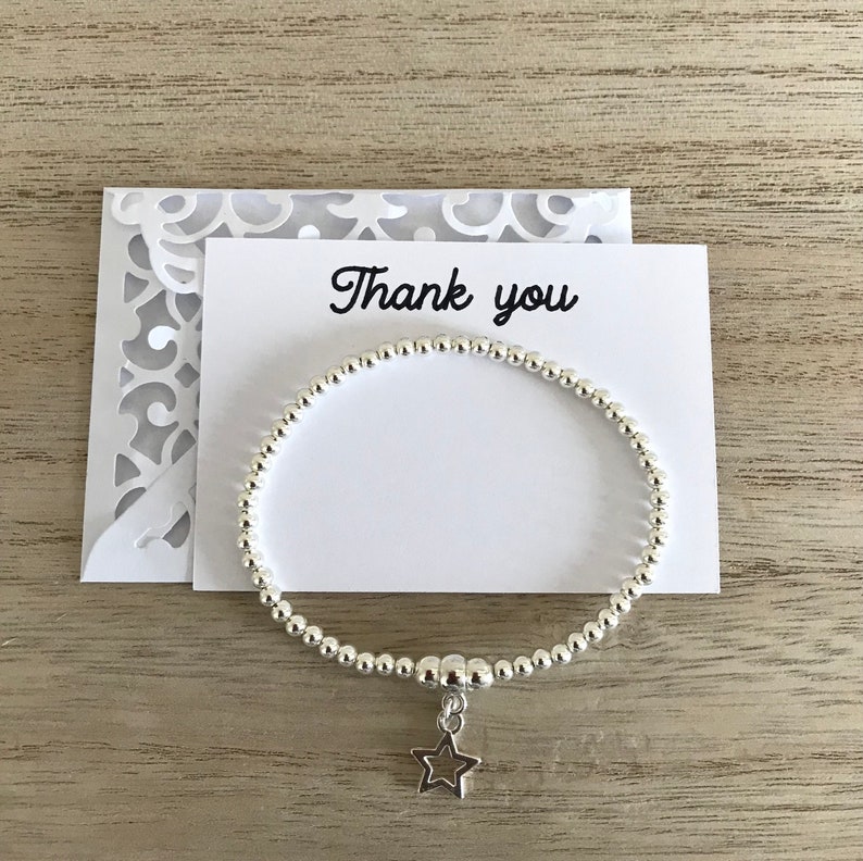 Thank You Silver Star Stretch Bracelet, Silver Beaded Stacking Bracelet ...