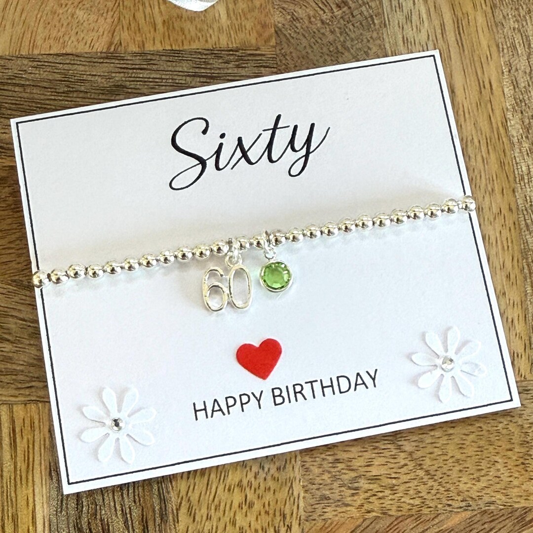 60th Birthday Birthstone Silver Bracelet, Silver Beaded Stretch ...
