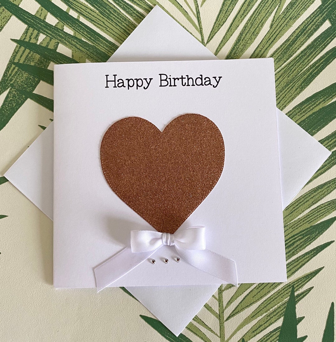 Rose Gold Glitter Heart Birthday Card, Handmade Birthday Card for Her ...