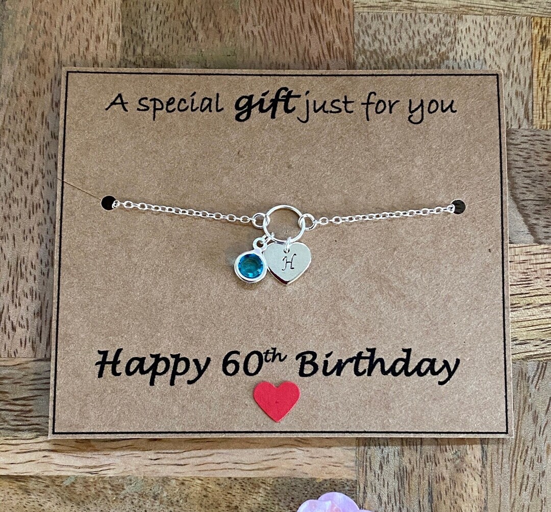 60th Birthday Initial Birthstone Silver Plated Bracelet, A Special Gift ...