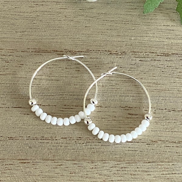 White Bead Earrings - Etsy