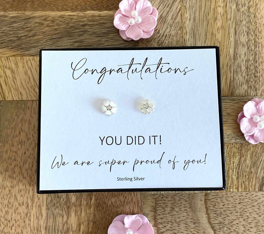 Congratulations - Sterling Silver Flower Stud Earrings, You Did It ...