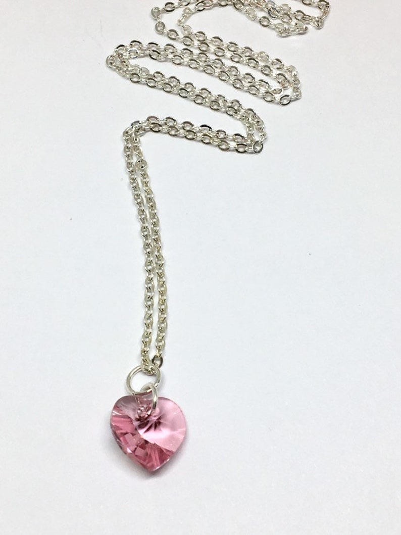Pink Swarovski Heart Necklace Crystal Heart Necklace Silver - Etsy