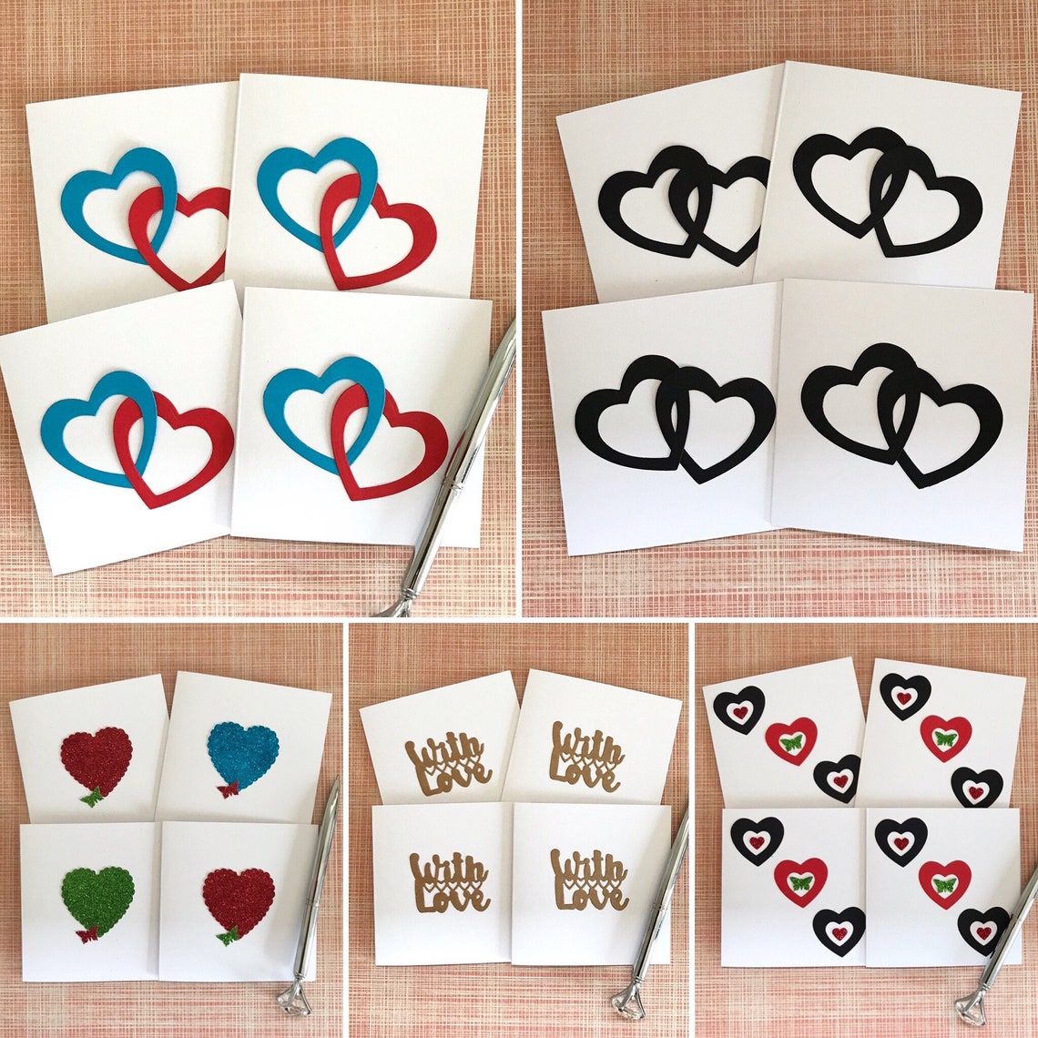 Set of 4 Heart Note Cards 4 X 4 Inches Heart Themed Cards - Etsy
