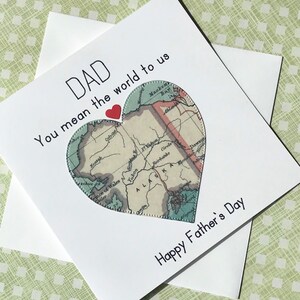 Happy Fathers Day Vintage Map Heart Card, You Mean the World to Me Dad ...