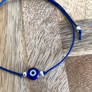 Evil Eye Adjustable Cord Bracelet, Macrame Sliding Knot, Blue Eye ...