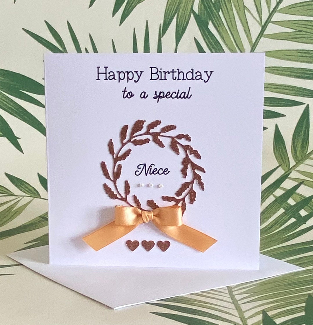 Special Niece Birthday Card, Rose Gold Glitter Wreath, Satin Ribbon ...
