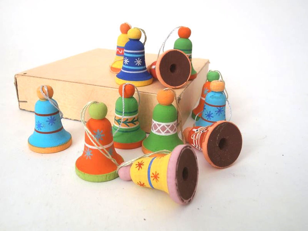 Vintage German Christmas Ornaments Bells Set of 12 Wooden Christmas ...