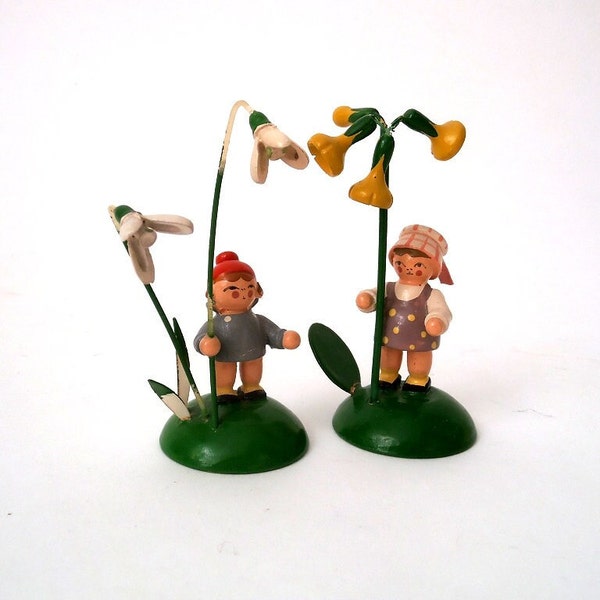 German Wooden Flower Children Figurines - Etsy