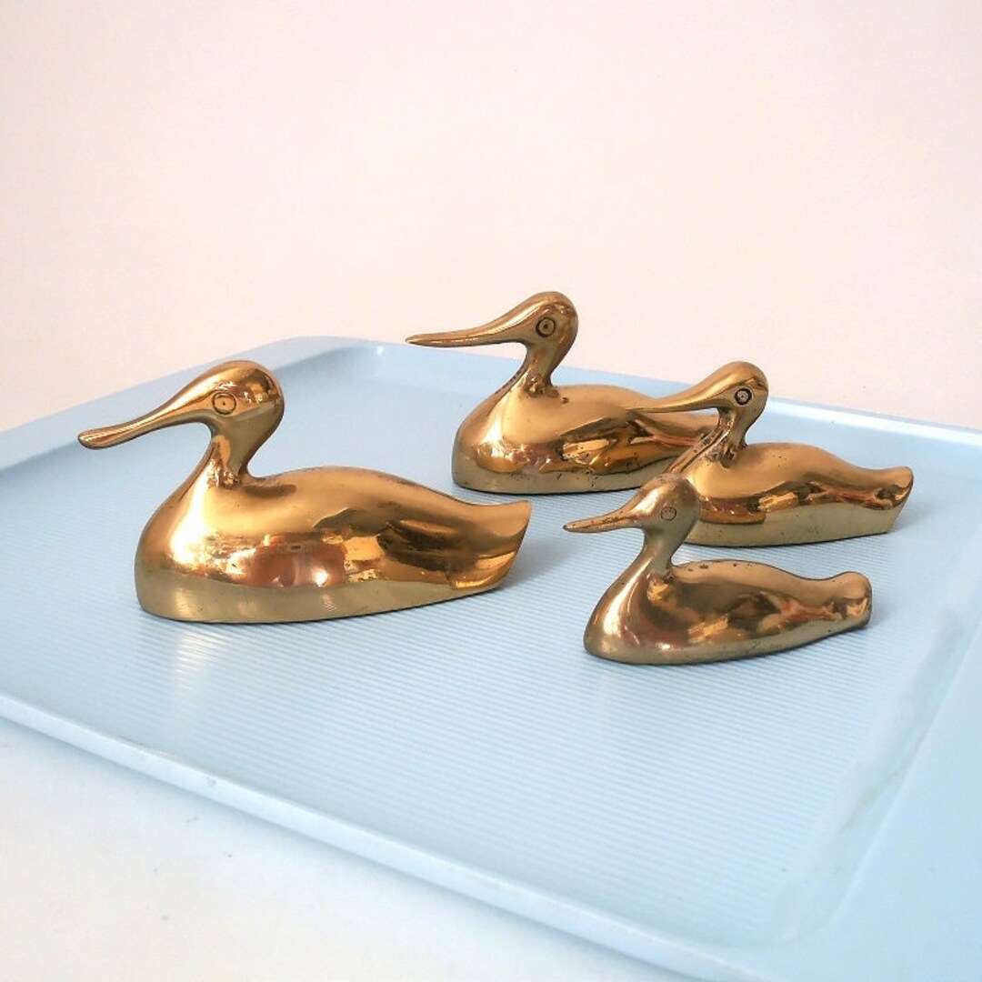 Vintage Brass Duck Statuette, Brass Duck Family Figurines, Hollywood ...