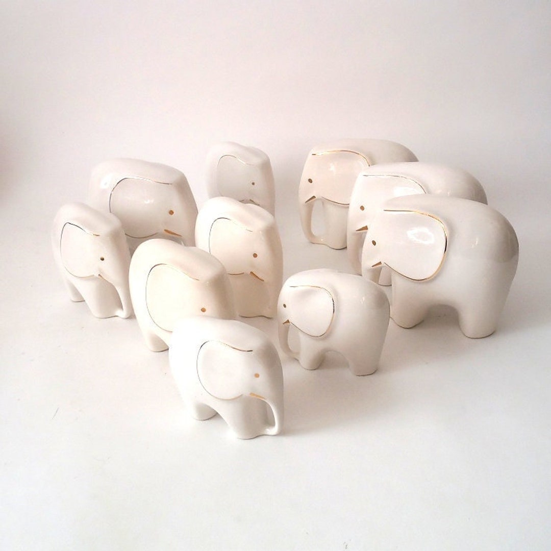 Vintage Porcelain Elephant, Set of Porcelain Elephants, White Elephant ...