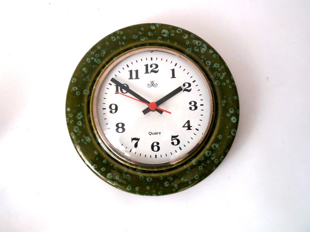 Ceramic Wall Clock, Green Circular Kitchen Wall Clock, West Germany ...
