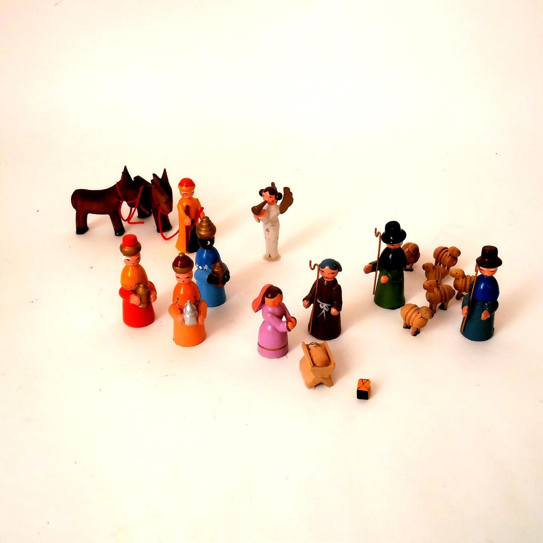 Vintage Miniature Wooden Nativity Set, Mid Century Nativity Set GDR ...