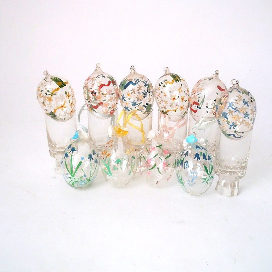 Vintage Glass Easter Eggs, Set of 10 Glass Hanging Ornaments, Hand ...