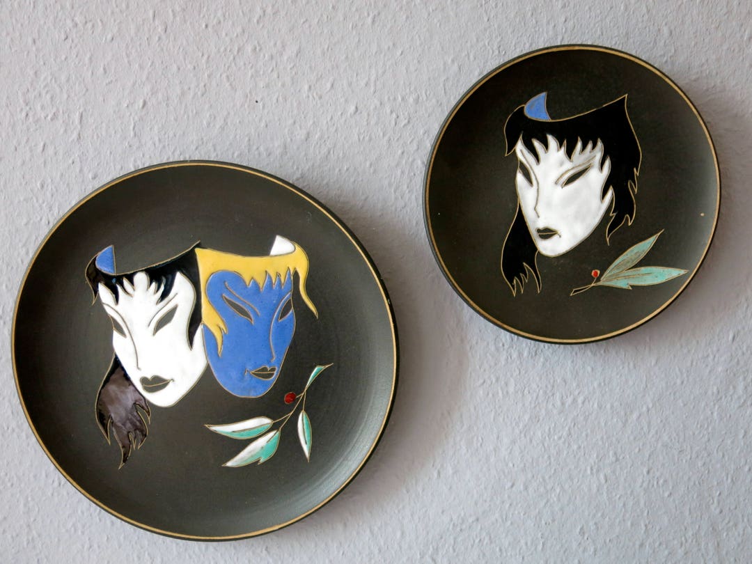 Set of Two Ruscha Wall Plates - Vintage Wall Plate - Masks - Ruscha ...