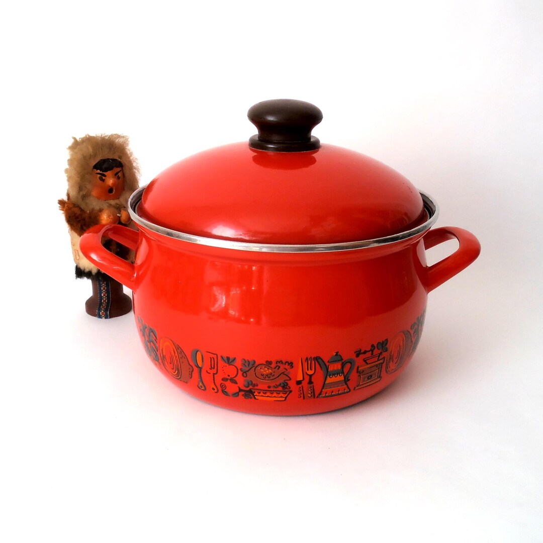 Vintage Cooking Soup Pot, Enamel Cooking Pot 70s, German Mid Century ...