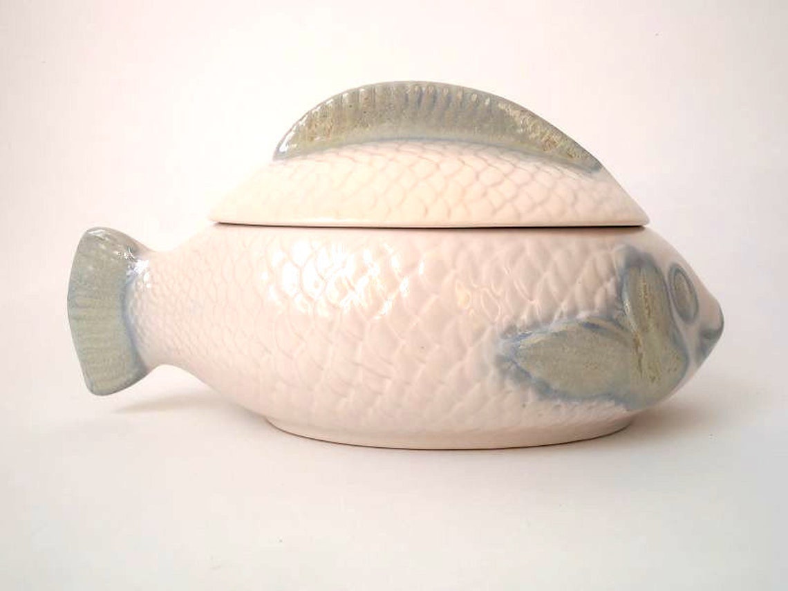 Vintage Fish Soup Tureen, Mid Century Fish Terrine, Lidded Fish Dish ...