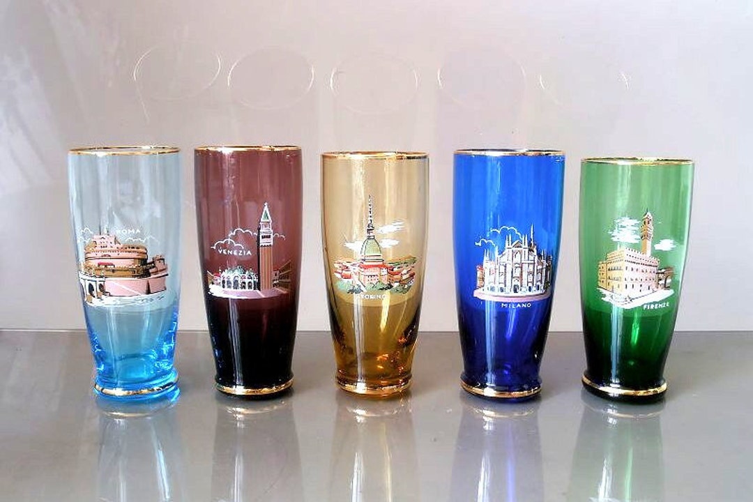 Set of 5 Italian Vintage Souvenir Glasses From the 50s/ 60s, Mid ...