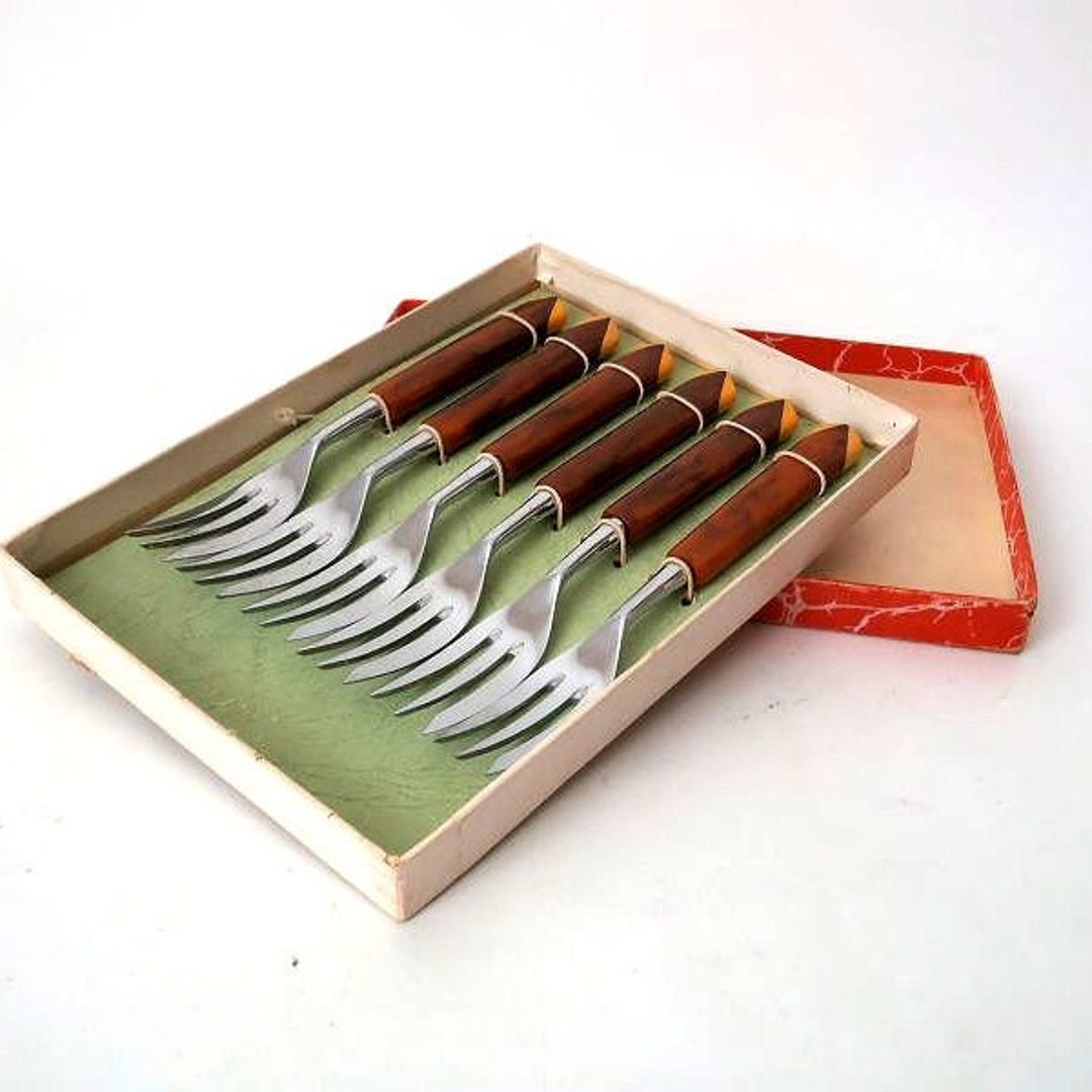 Set of Six Bakelite Cake Forks Cataline, Small Forks Amber Honey ...