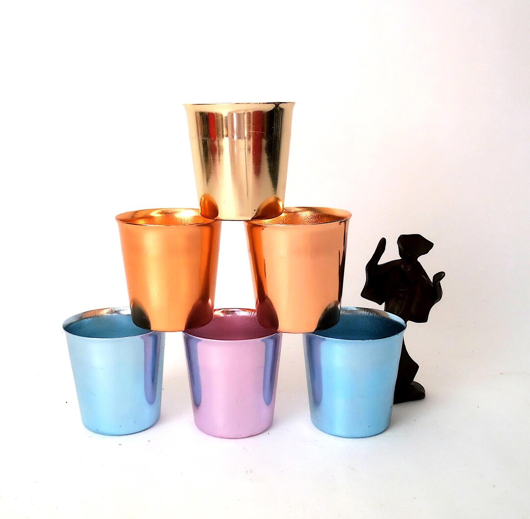 Vintage Set of 6 Anodized Aluminium Cups, Mid Century Ironal Aluminum ...