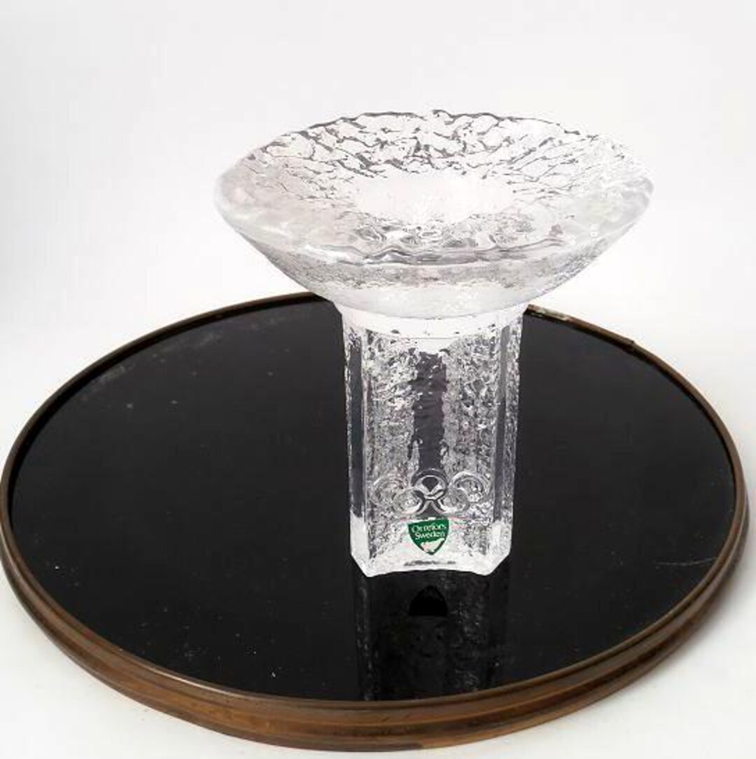 Vintage Heavy Scandinavian Crystal Glass Candle Holder, Olympics Torch ...