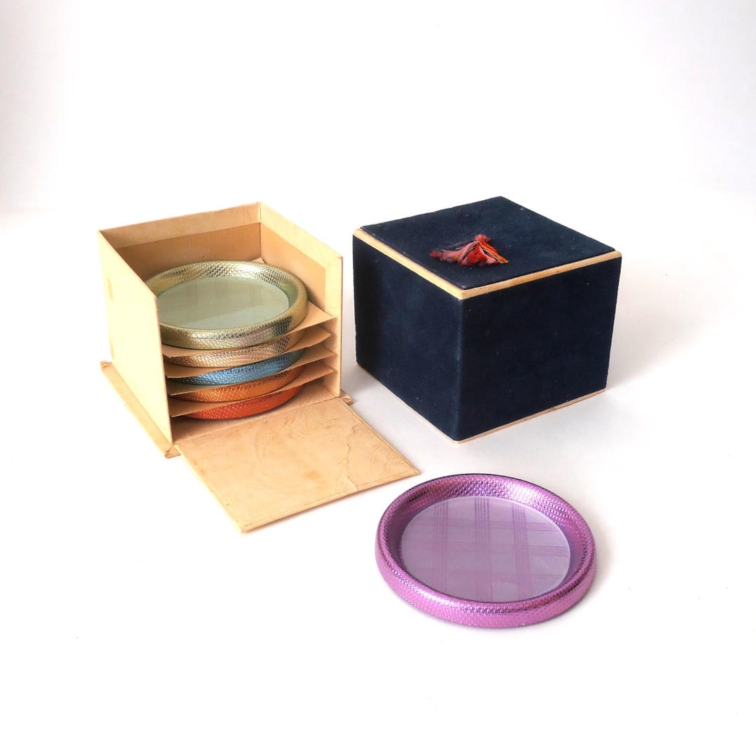 Vintage Rockabilly Mid Century Coaster Set, 6 Glass Panes in Anodized ...