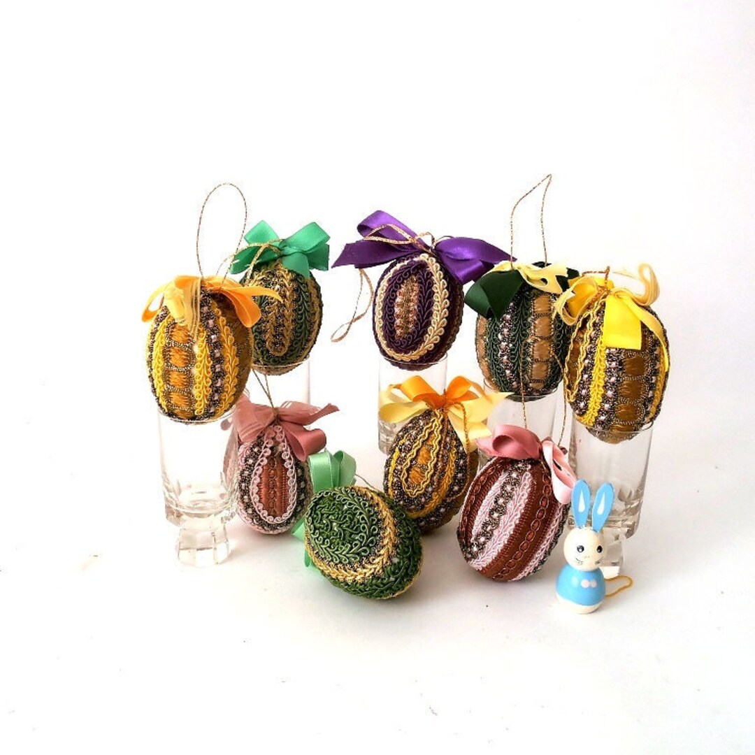 Vintage Easter Eggs Covered With Gimp Border Set of 9 Mcm Hanging ...