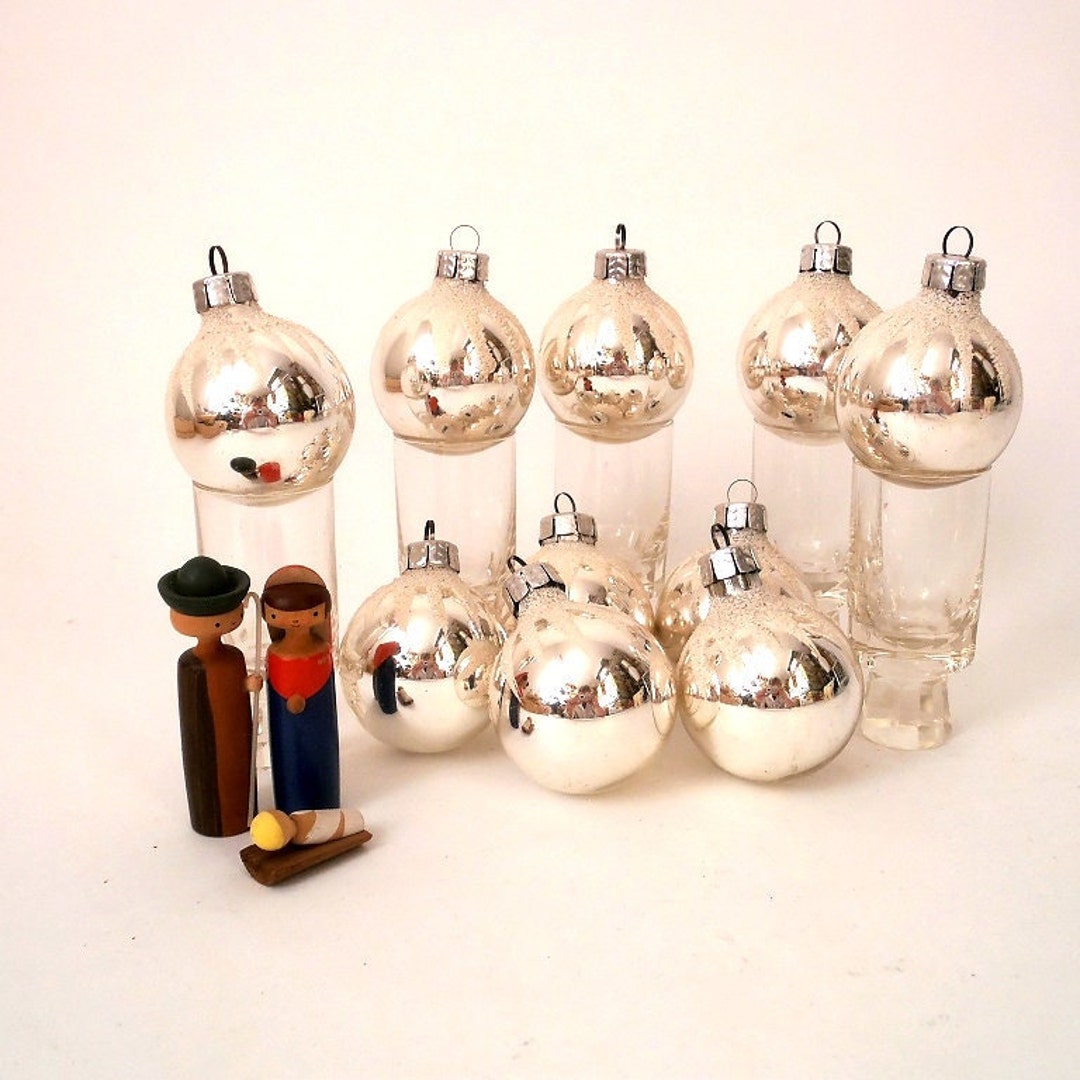 Vintage German Christmas Ornaments, Set of 10 Silver Christmas Tree ...