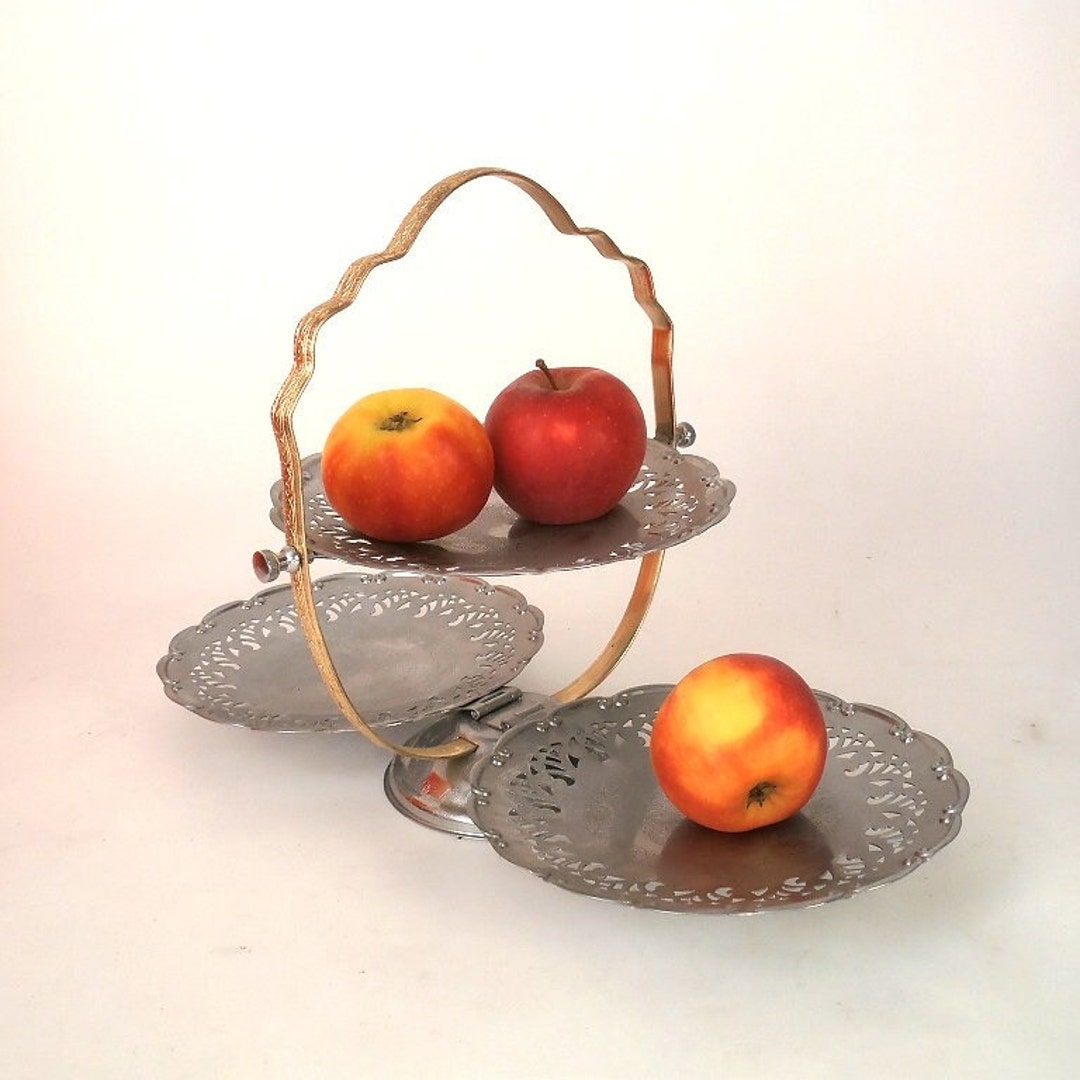 Vintage Folding Cake Stand With Three Round Trays Made of Chromed Metal ...