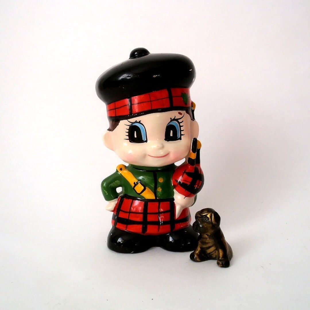 Vintage Ceramic Piggy Bank Bagpiper, Vintage Money Box, Scottish ...
