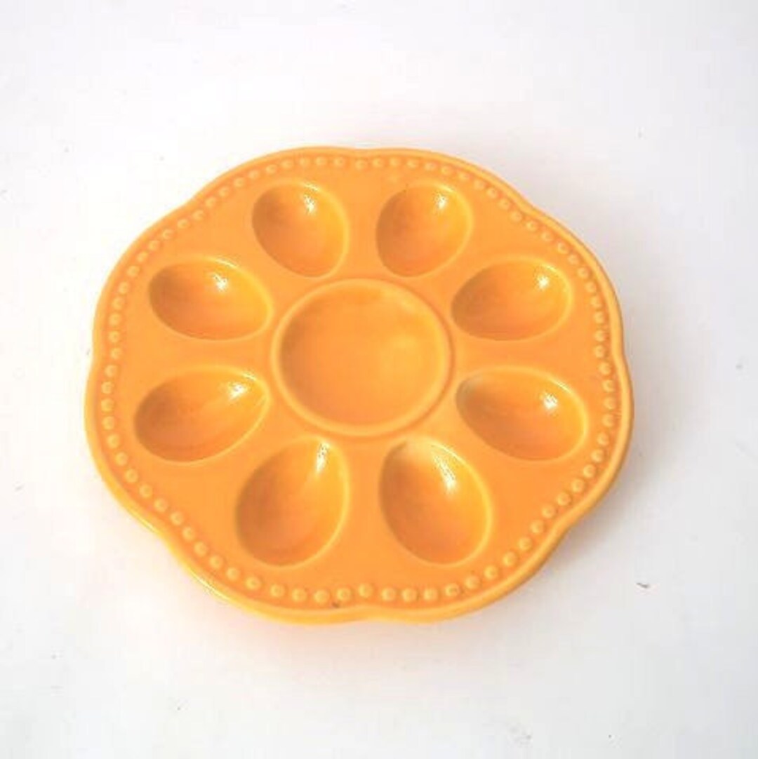 Mid Century Ceramic Deviled Egg Plate, Sun Yellow Egg Dish, Retro ...