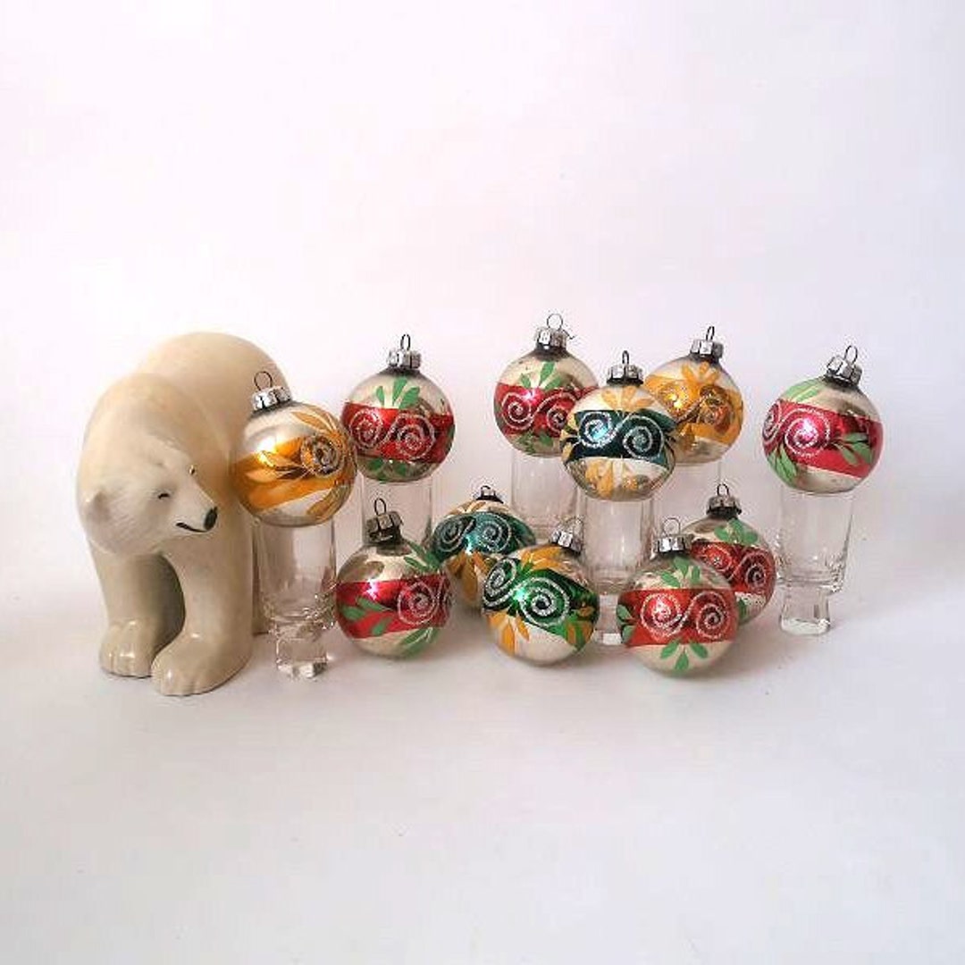 11 Vintage Christmas Tree Ornaments, Glass Baubles, German Christmas ...