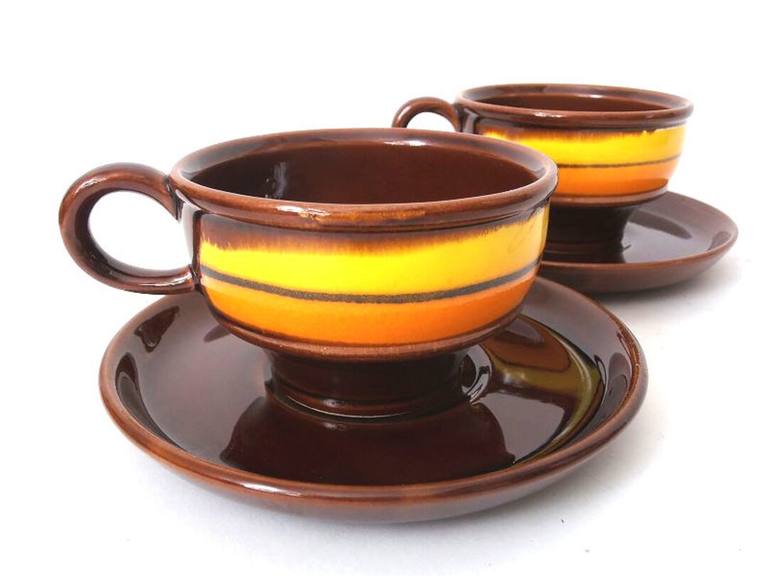 Vintage 70s Tea Cups, Set of Two Mid Century Coffee Cups, 70s Popart ...