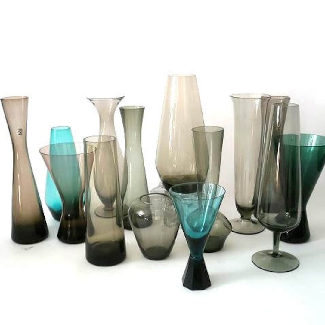 Vintage Colored Glass Vase, Smoked Glass Vase Mid Century Glass Vase ...